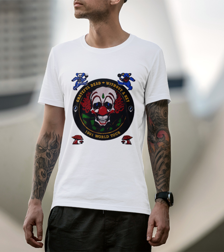 Grateful Dead Clown Skull Without A Net 1991 World Tour Dancing Bear T-Shirt