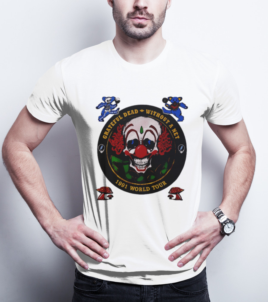Grateful Dead Clown Skull Without A Net 1991 World Tour Dancing Bear T-Shirt