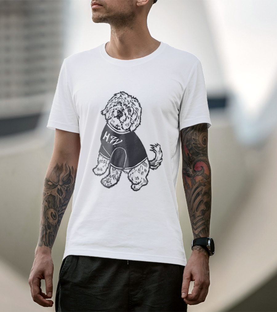 Hw Black White Line Fluffy Dog Sitting T-Shirt