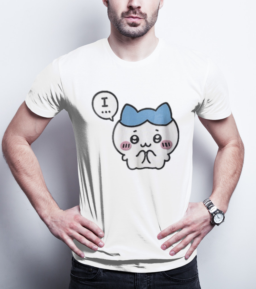 Shy White Cat With Blue Ears Blushing Expression Speech Bubble Text I T-Shirt