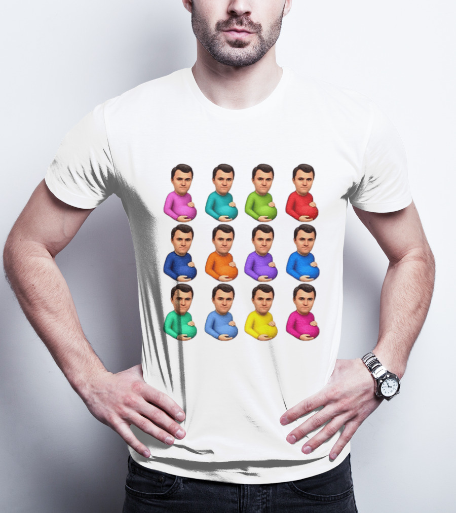 Pregnant Charlie Kirk Multicolored Avatars Emoji T-Shirt