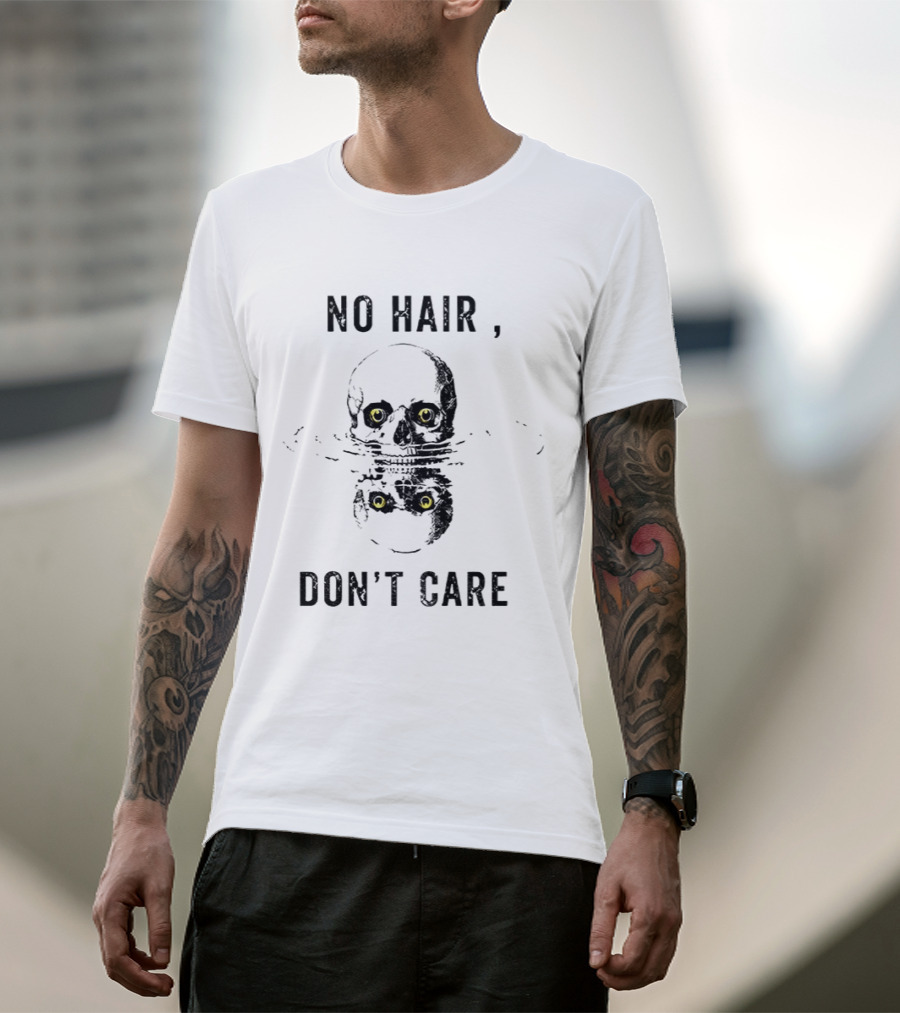 No Hair Don't Care Skull With Yellow Eyes T-Shirt