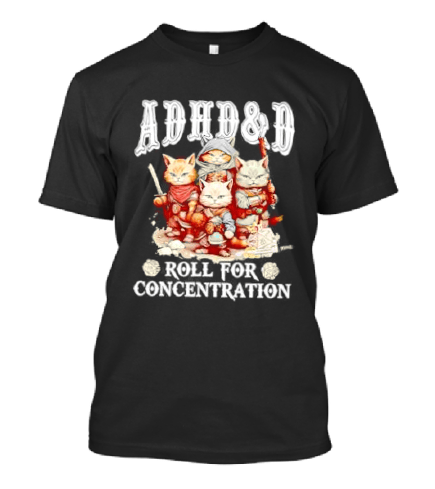 ADHD&D Roll For Concentration Cat Trio Adventure T-Shirt