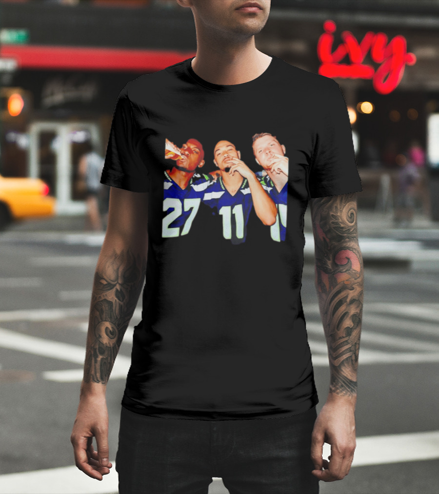 Avery Smith Jaxon Smith Njigba Sam Darnold Seattle Seahawks Smoking Image T-Shirt