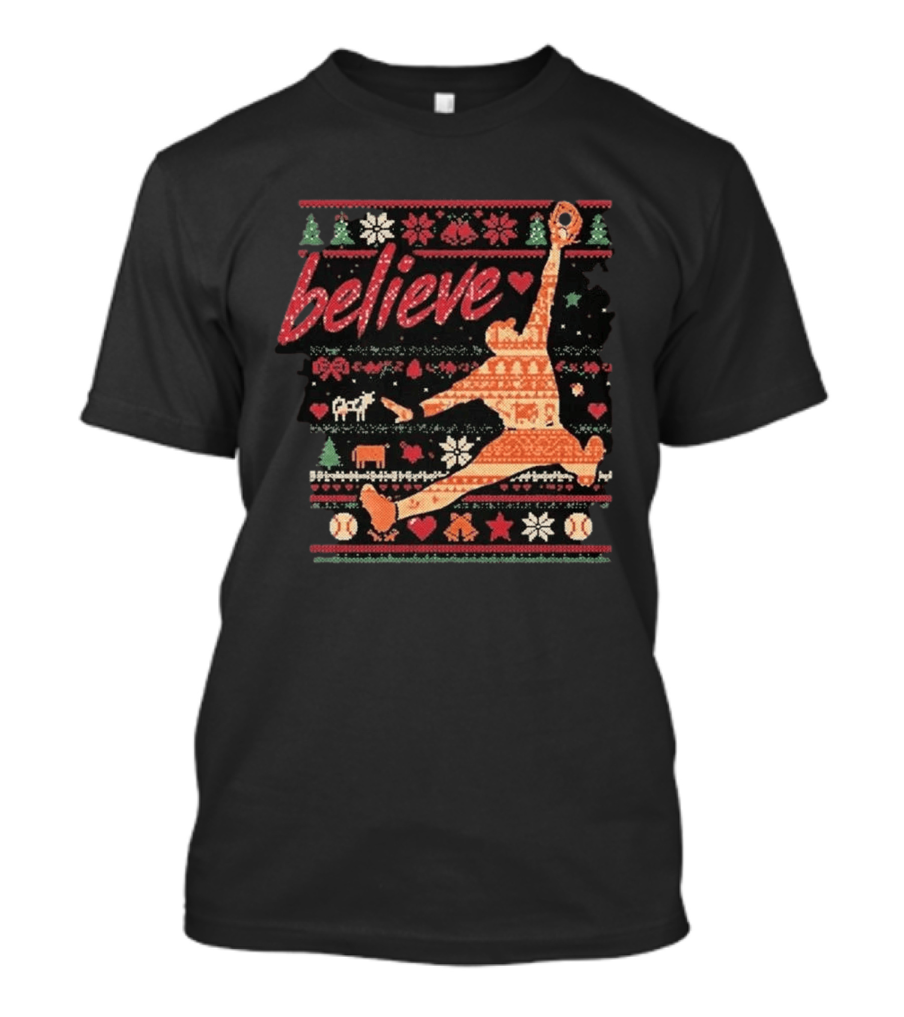 Believe Orioles Air Cowser Ugly Christmas Festive Sweater Baseball Catch T-Shirt