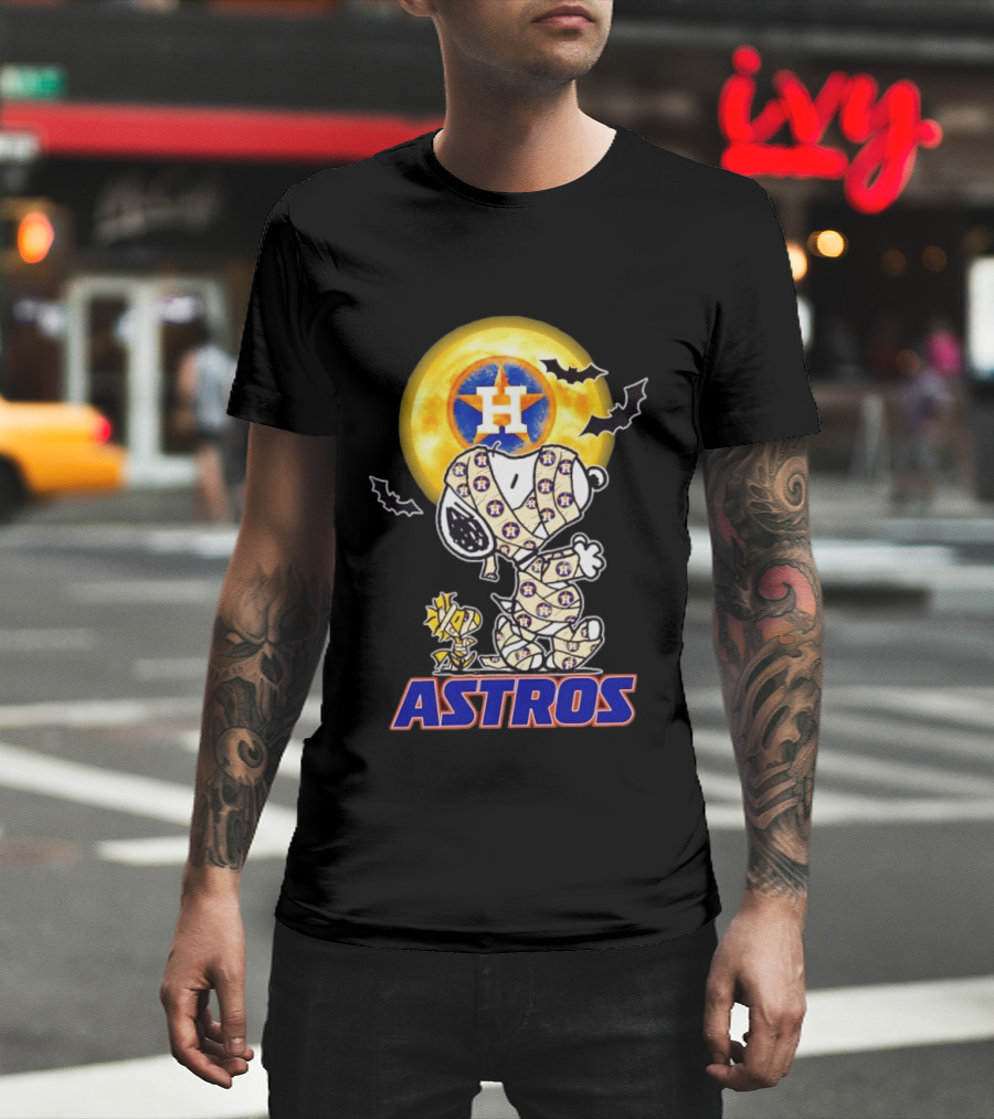 Houston Astros Snoopy Woodstock Halloween Mummy Cosplay T-Shirt