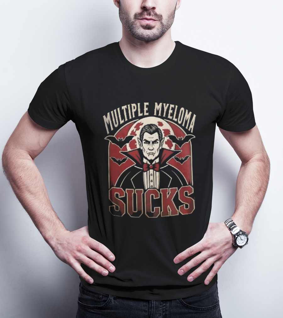 Multiple Myeloma Sucks Vampire Dracula Fangs Bats Red Moon Halloween T-Shirt