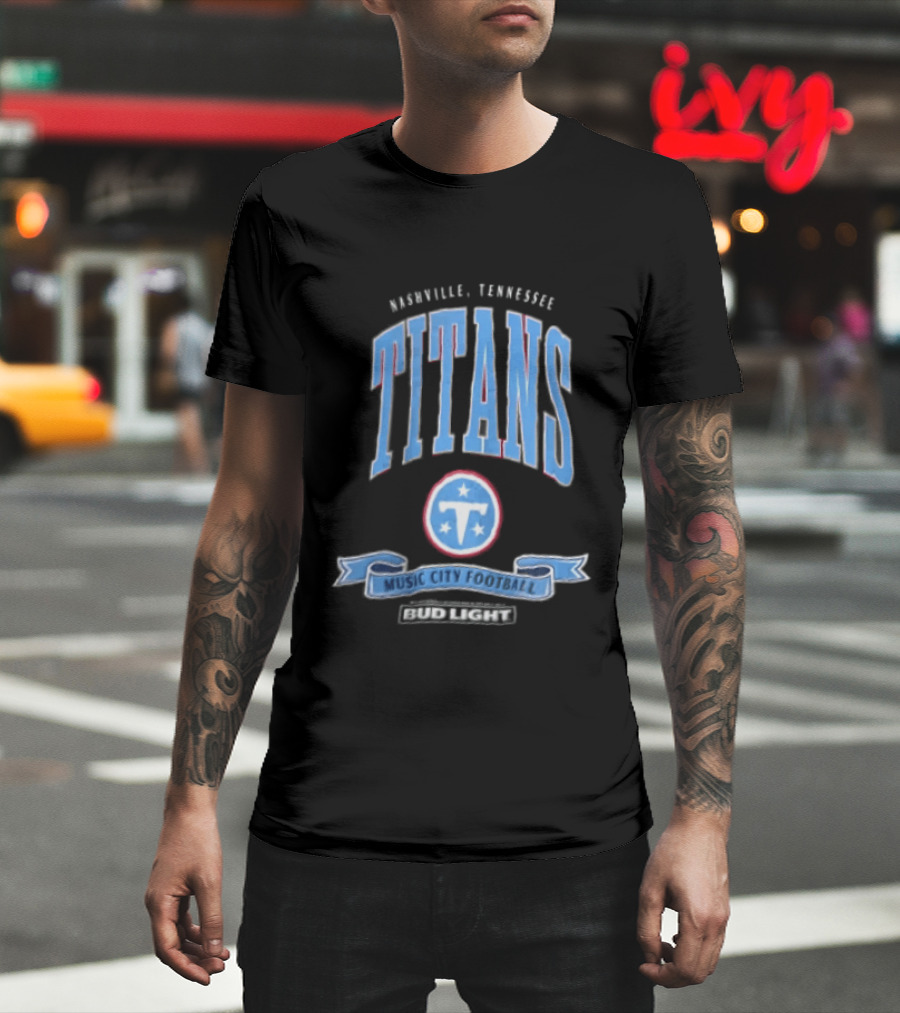 Nashville Tennessee Titans Music City Football Bud Light T-Shirt