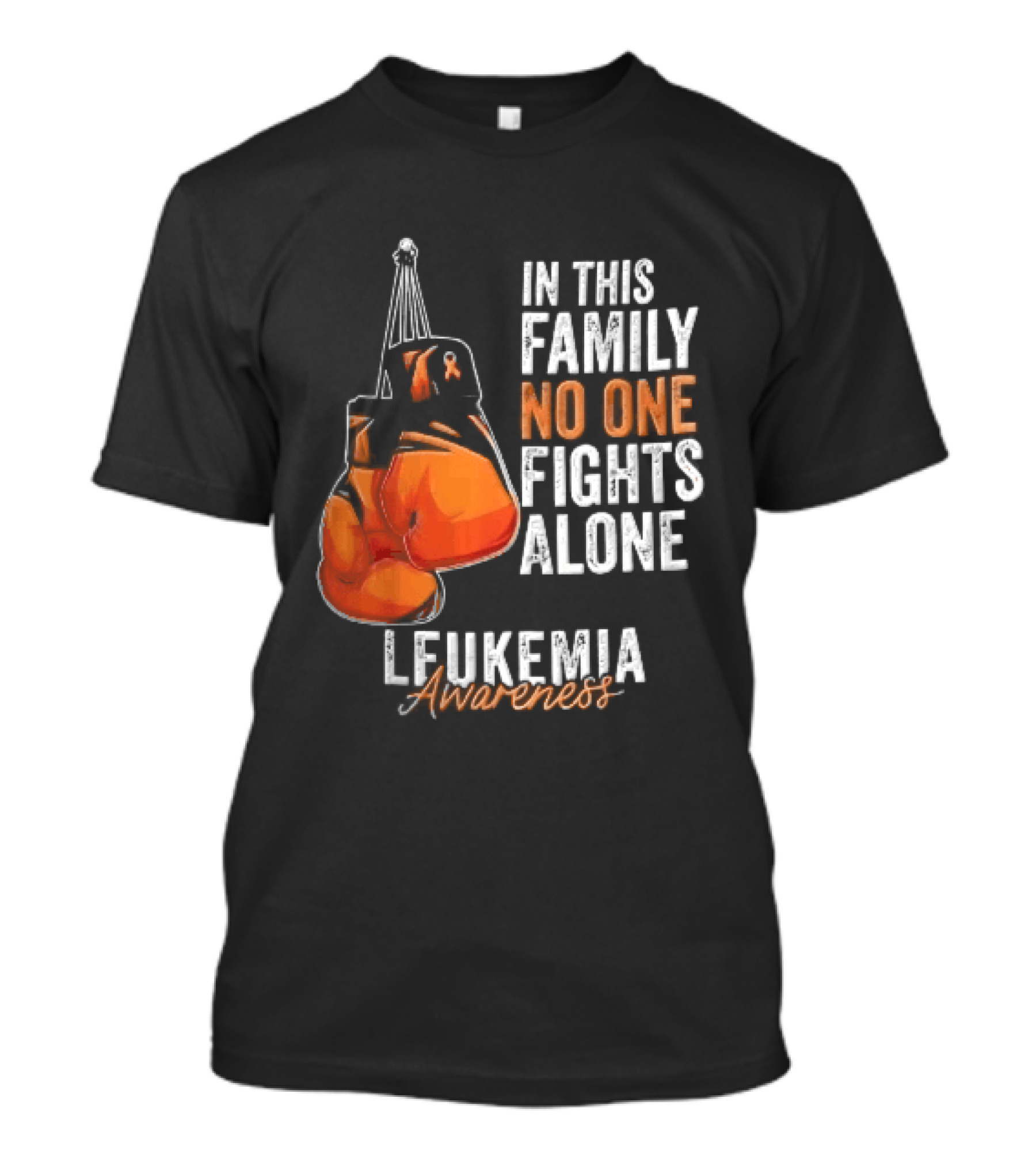 In This Family No One Fights Alone Leukemia Awareness Orange Boxing Gloves T-Shirt