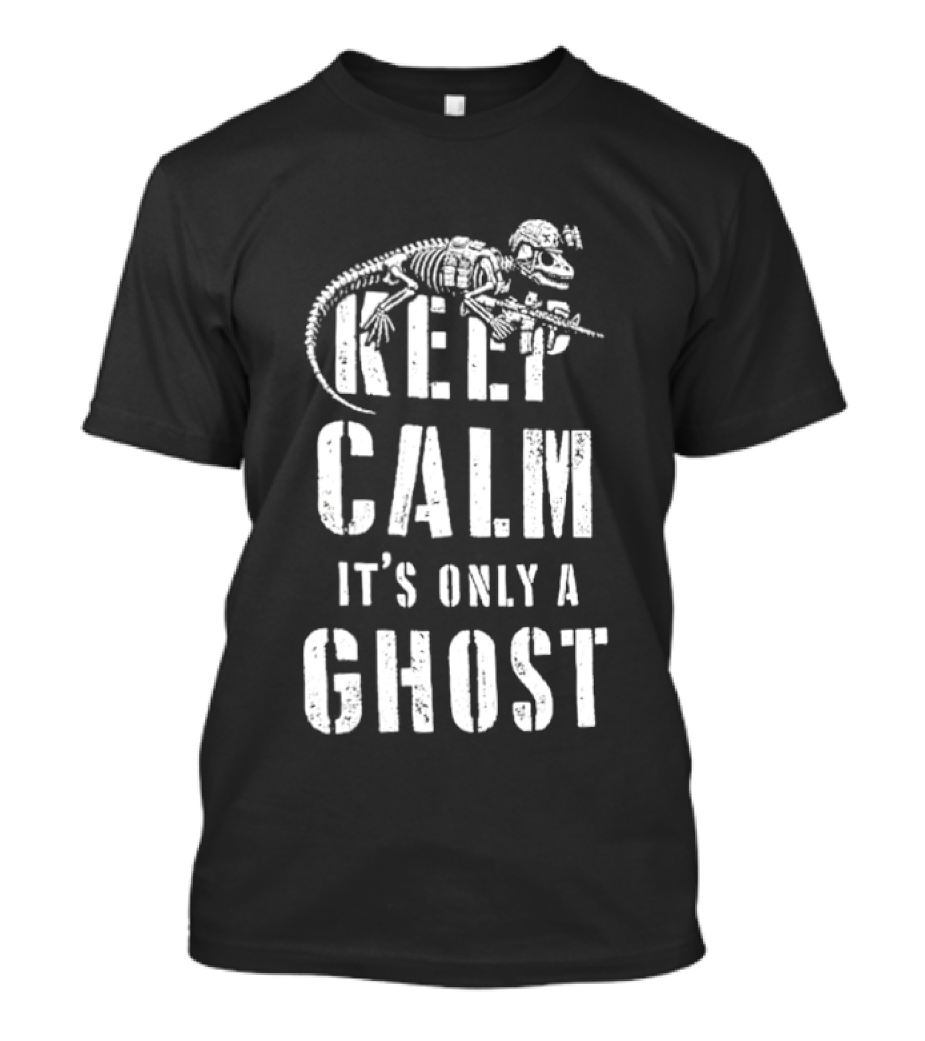 Keep Calm Dinosaur Skeleton Soldier It's Only A Ghost T-Shirt