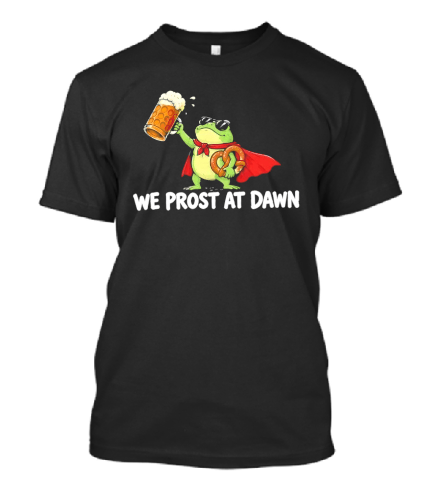 Frog With Beer And Pretzel We Prost At Dawn Superhero Cape T-Shirt