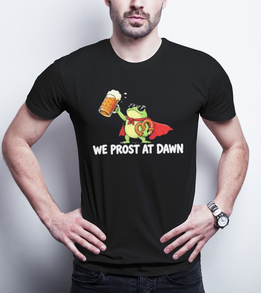Frog With Beer And Pretzel We Prost At Dawn Superhero Cape T-Shirt