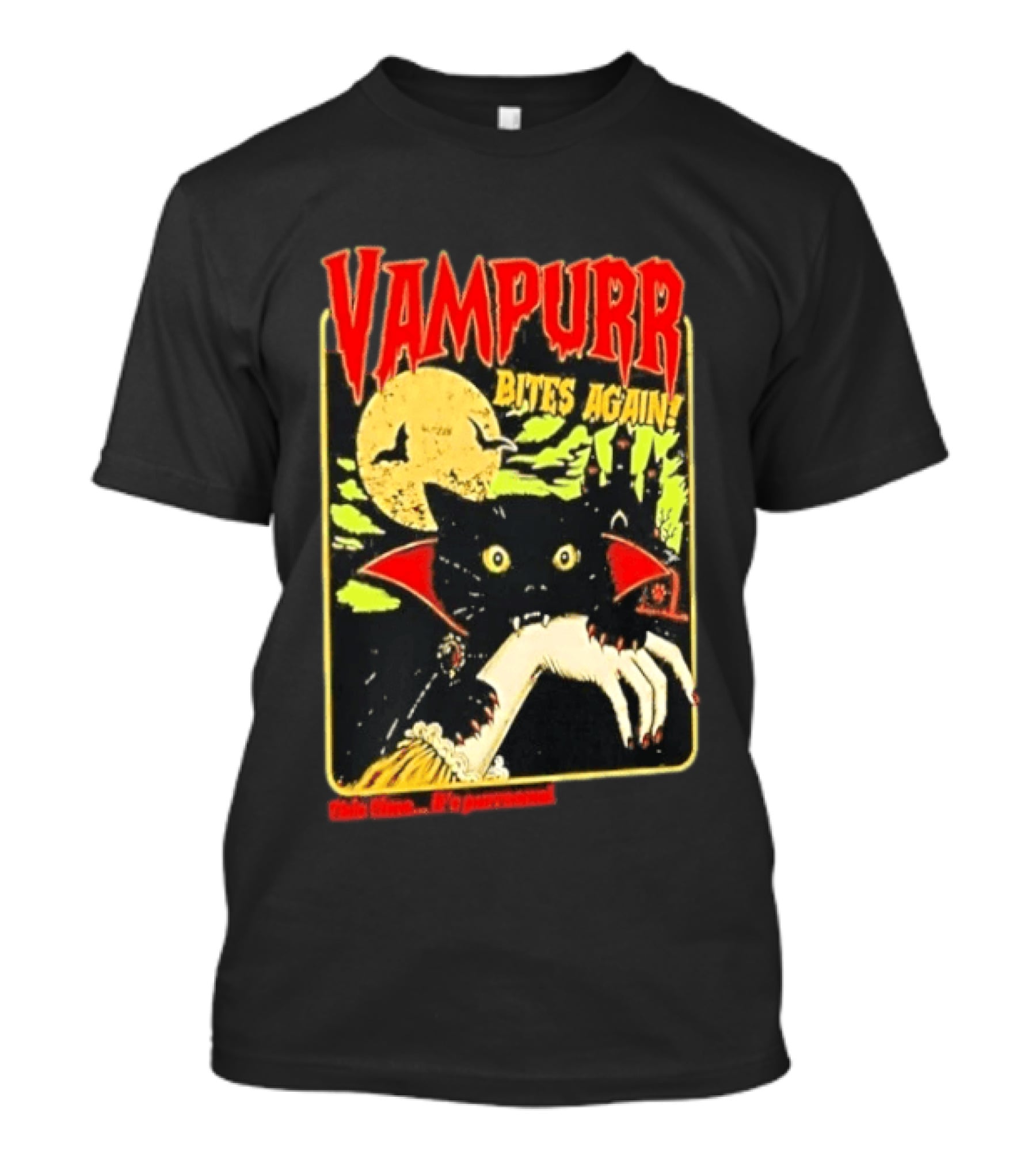 Vampurr Bites Again This Time It's Purrsonal Vintage Horror Cat Moon And Castle T-Shirt