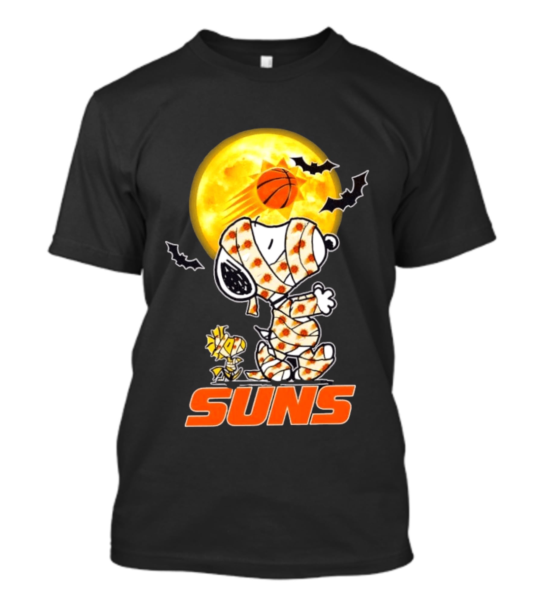 Phoenix Suns Halloween Snoopy Woodstock Mummy Cosplay Moon Basketball Bats T-Shirt