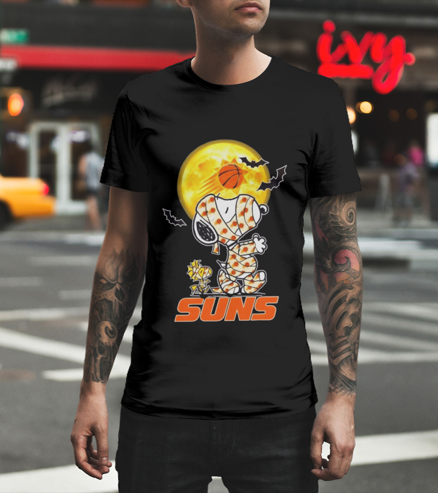 Phoenix Suns Halloween Snoopy Woodstock Mummy Cosplay Moon Basketball Bats T-Shirt
