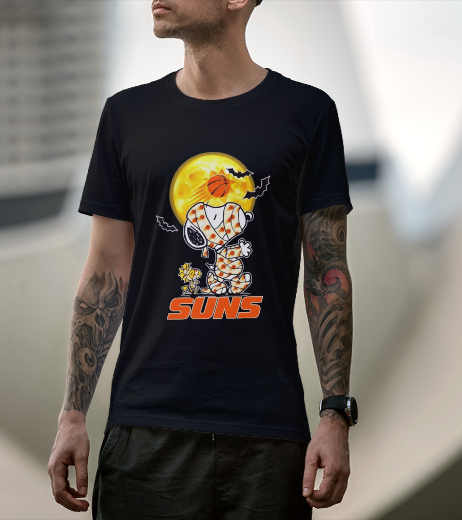 Phoenix Suns Halloween Snoopy Woodstock Mummy Cosplay Moon Basketball Bats T-Shirt