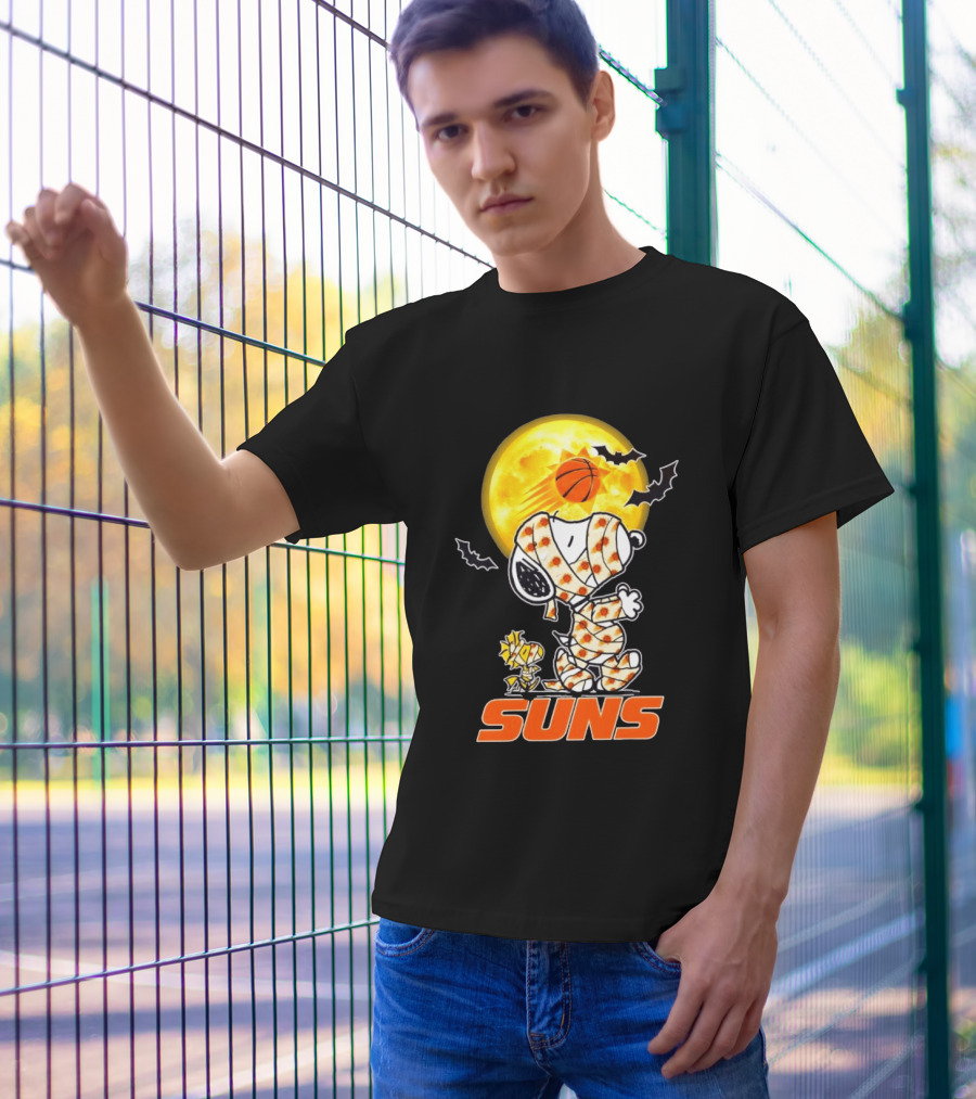 Phoenix Suns Halloween Snoopy Woodstock Mummy Cosplay Moon Basketball Bats T-Shirt
