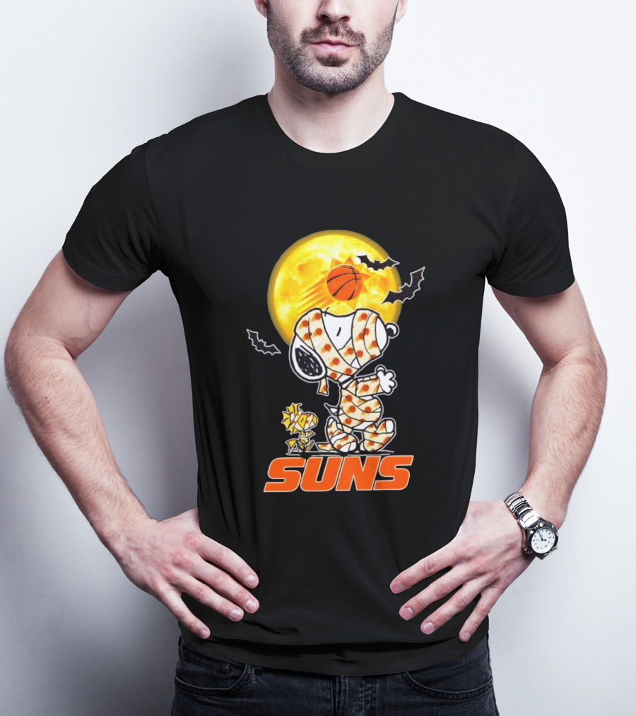 Phoenix Suns Halloween Snoopy Woodstock Mummy Cosplay Moon Basketball Bats T-Shirt
