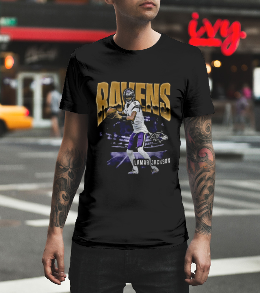 Ravens Lamar Jackson Football Iconic Quarterback T-Shirt