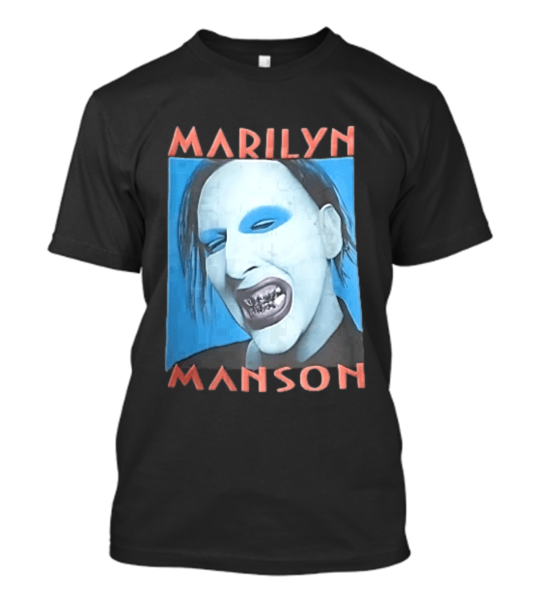 Marilyn Manson Blue Makeup Metallic Teeth Grimace T-Shirt