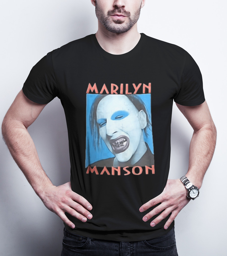 Marilyn Manson Blue Makeup Metallic Teeth Grimace T-Shirt