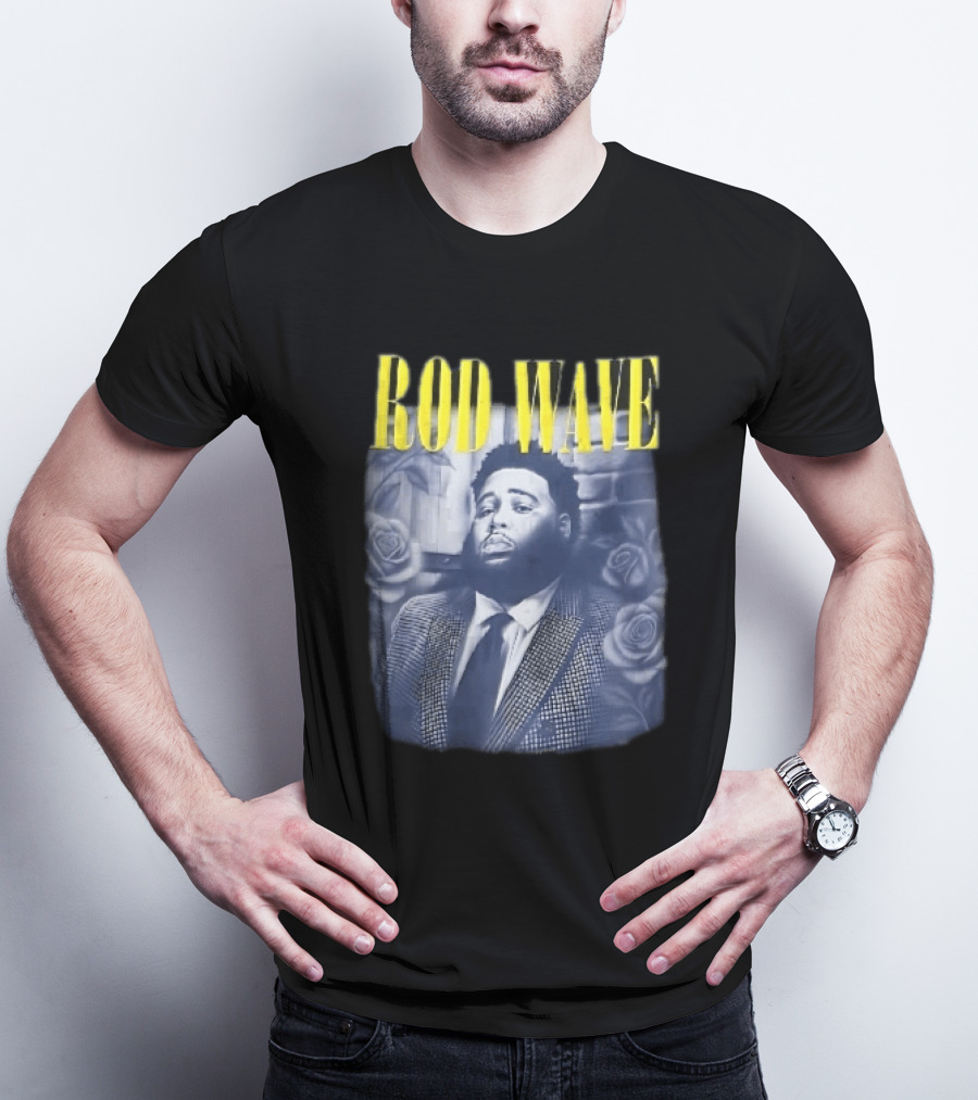 Rod Wave Yellow Bootleg Grayscale Suit Tie Roses Brick Wall T-Shirt