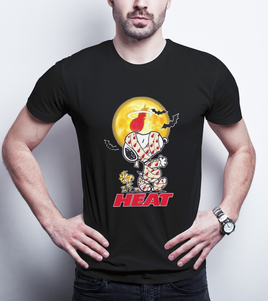 Miami Heat Snoopy Woodstock Mummy Halloween Moon Bats T-Shirt