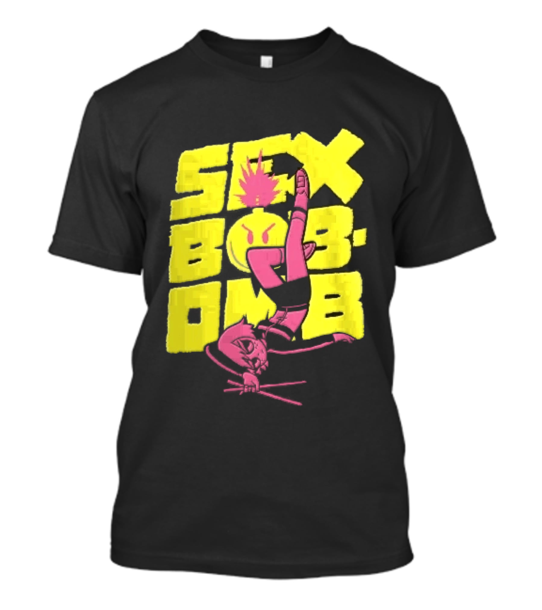 Sex Bob Omb Inverted Pink Cartoon Drummer With Drumsticks Bold Yellow T-Shirt