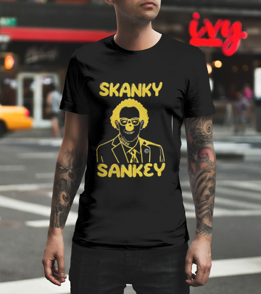 Skanky Sankey Couyon Clown Glasses Yellow Suit Caricature T-Shirt