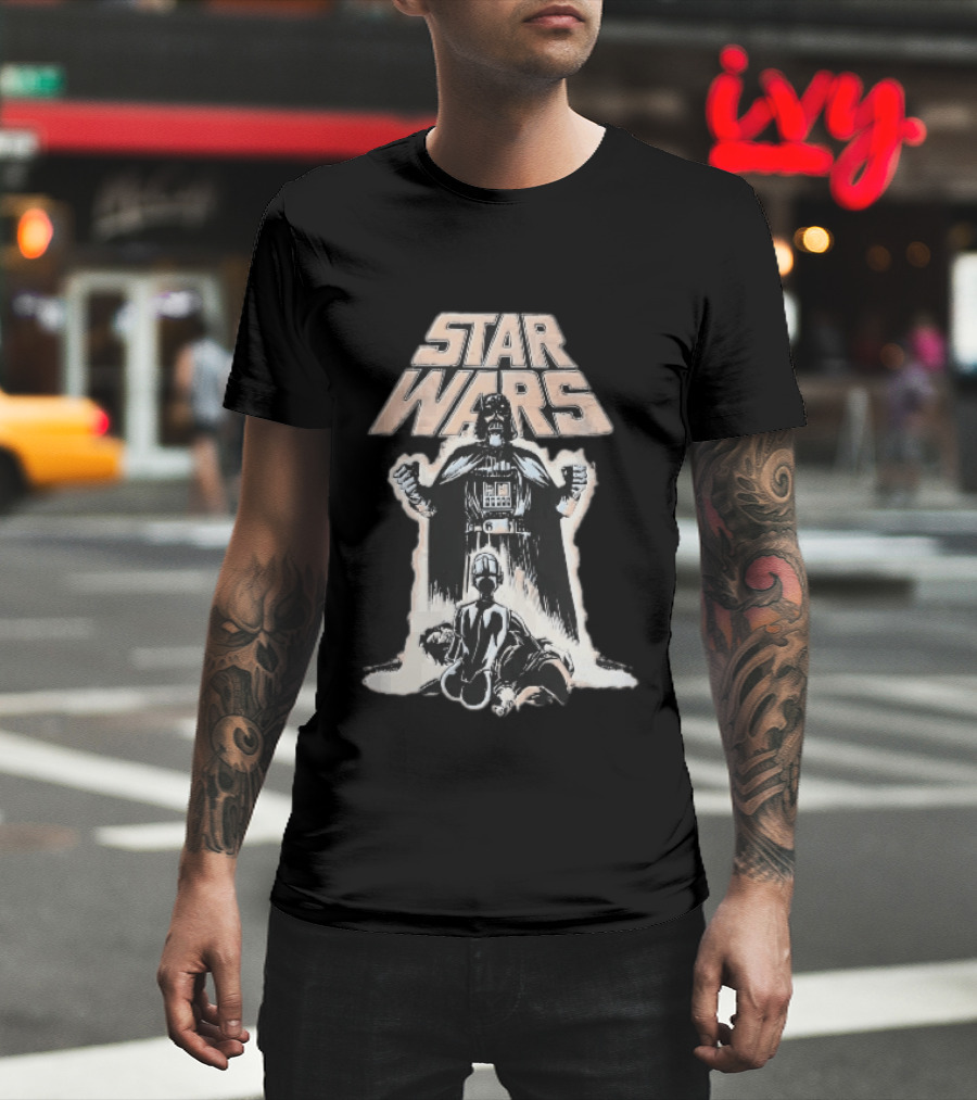 Star Wars Distressed Comic Darth Vader Over Defeated Droid T-Shirt