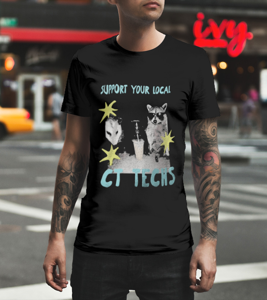 Support Your Local CT Techs Opossum Skunk Raccoon Stars T-Shirt