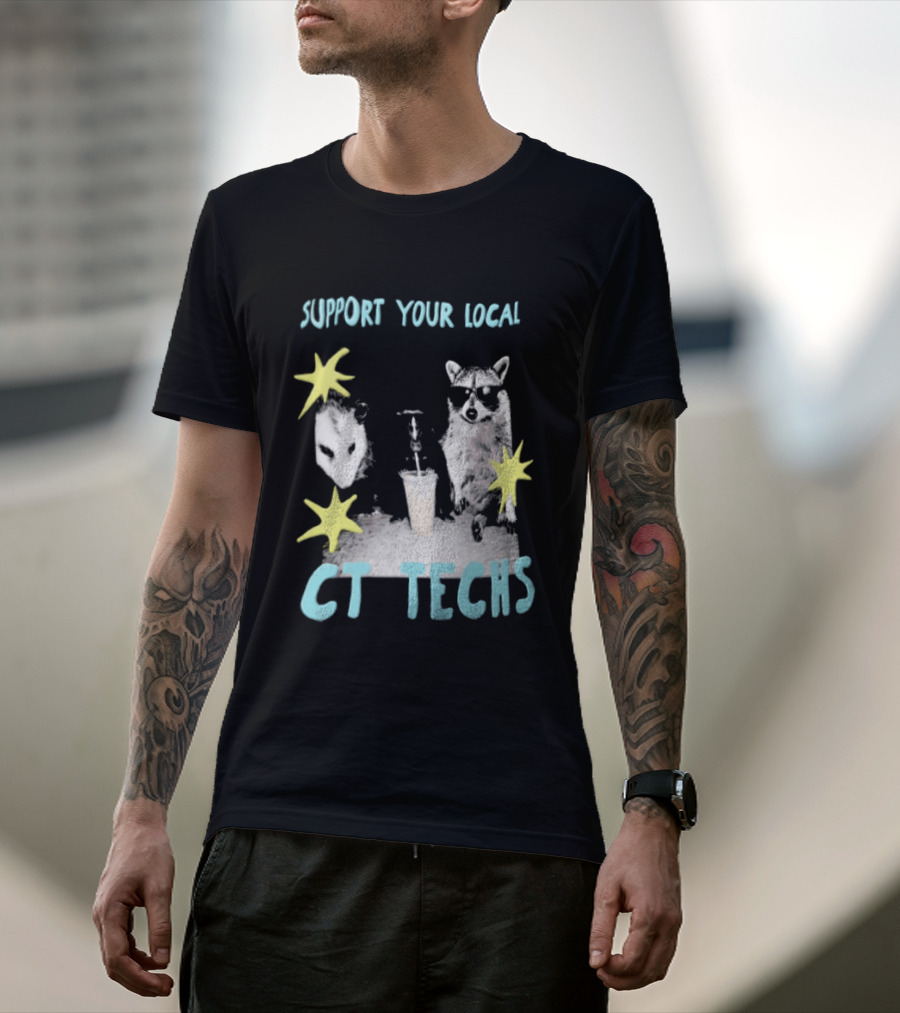 Support Your Local CT Techs Opossum Skunk Raccoon Stars T-Shirt
