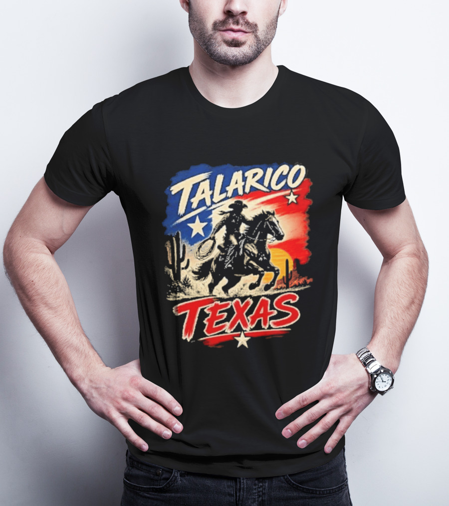 Talarico Texas Cowboy Riding Silhouette With Lone Star And Cactus T-Shirt