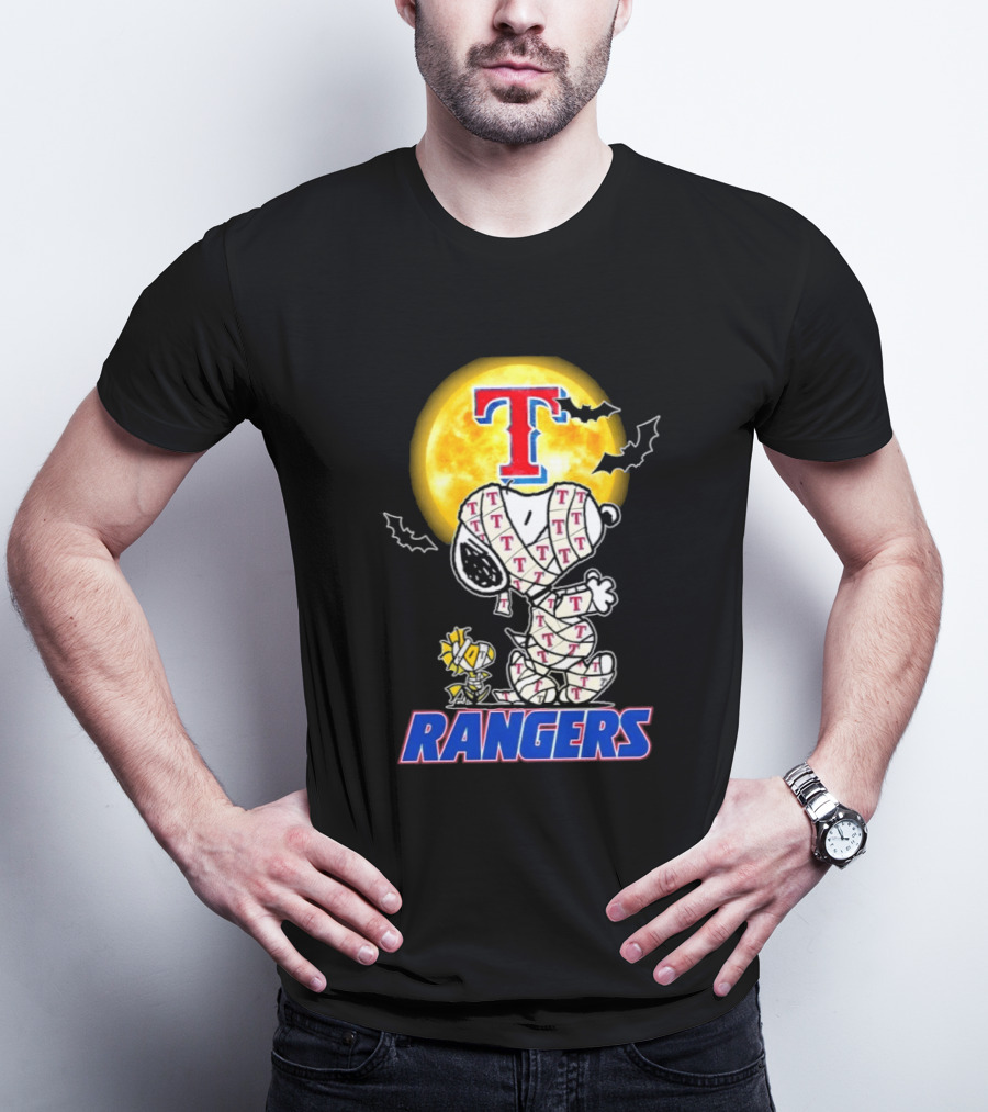 Texas Rangers Snoopy Woodstock Mummy Halloween Collaboration T-Shirt