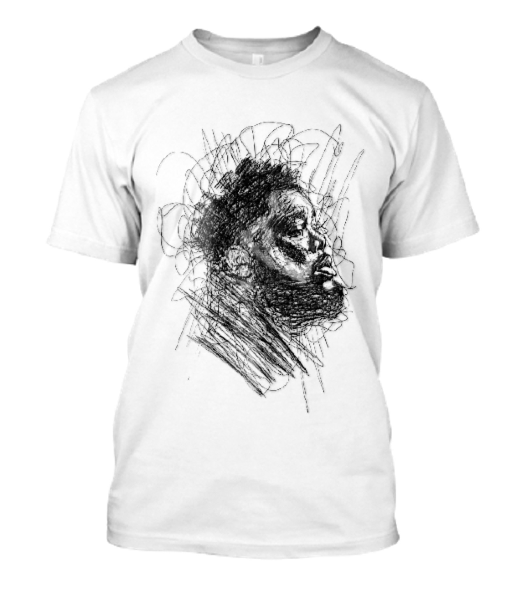 Bearded Man Profile Black Ink Scribble Sketch T-Shirt