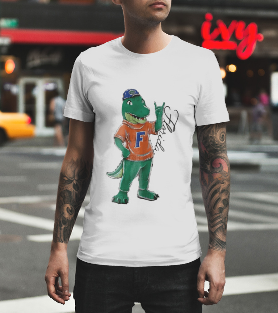 Florida Gators NCAA Albert Mascot Cartoon Alligator Raising Hand T-Shirt