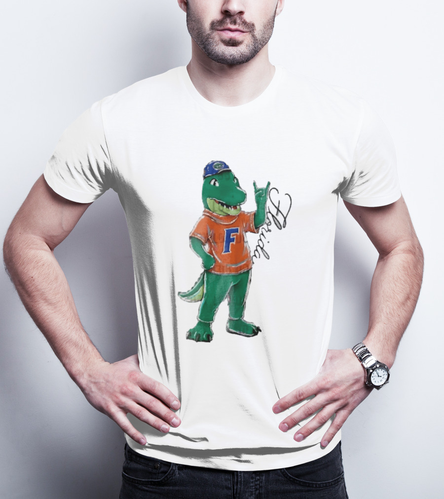 Florida Gators NCAA Albert Mascot Cartoon Alligator Raising Hand T-Shirt