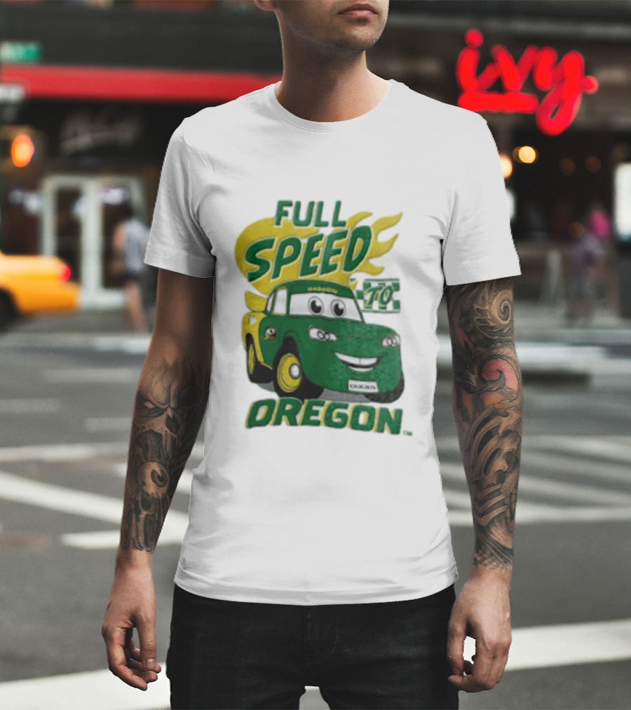 Full Speed Oregon Ducks Car Toon Sporting Team Spirit T-Shirt