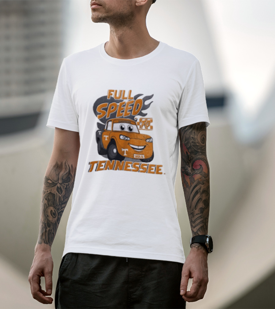 Full Speed Tennessee Vols Truck Cartoon With Flames And Number Plate T-Shirt