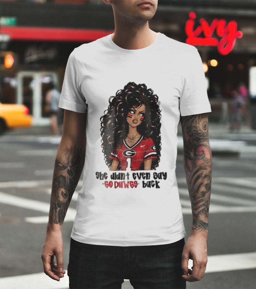 Georgia Bulldogs She Didn't Even Say Go Dawgs Cartoon Woman Curly Hair Red Jersey 706 T-Shirt
