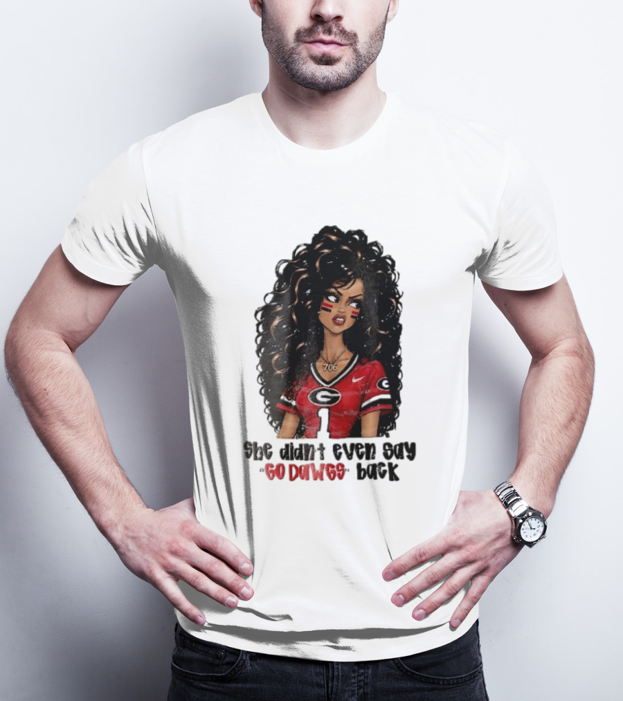 Georgia Bulldogs She Didn't Even Say Go Dawgs Cartoon Woman Curly Hair Red Jersey 706 T-Shirt