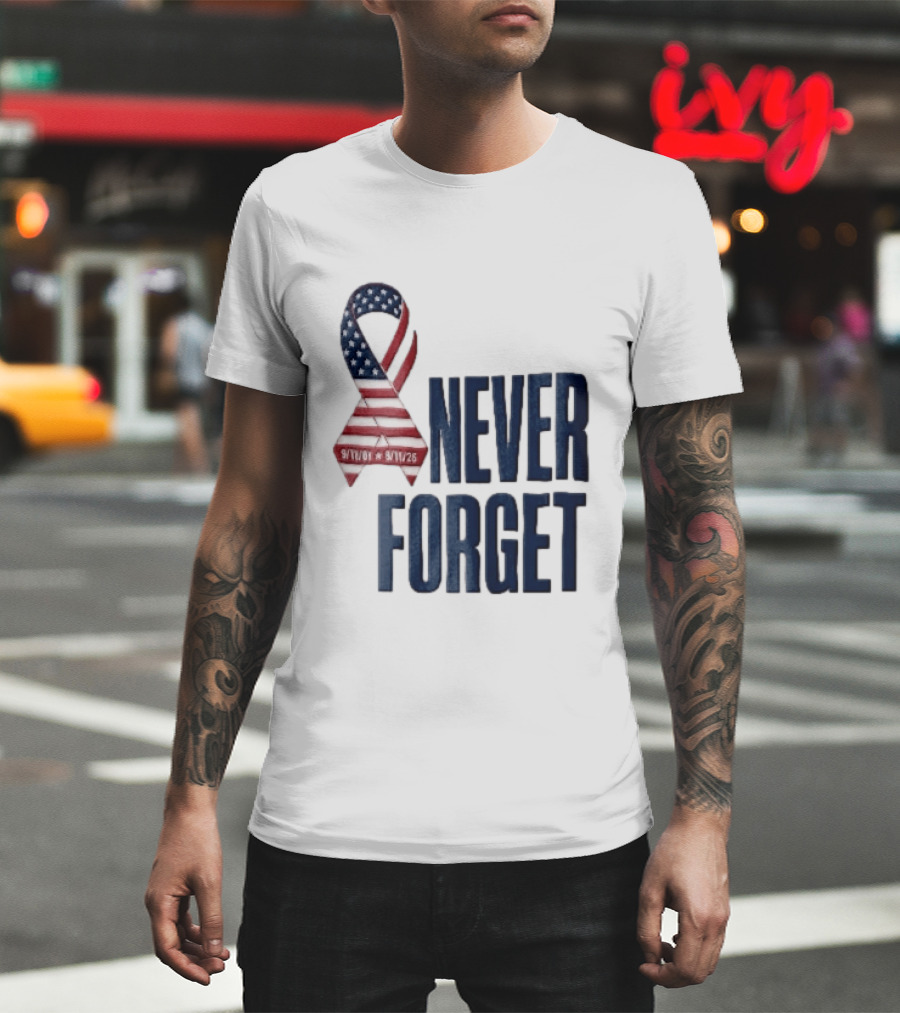 Never Forget 9/11 American Flag Awareness Ribbon T-Shirt