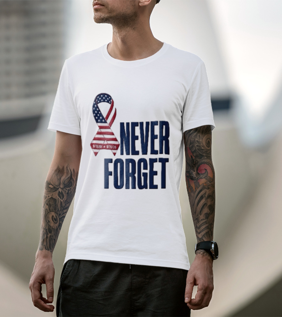 Never Forget 9/11 American Flag Awareness Ribbon T-Shirt