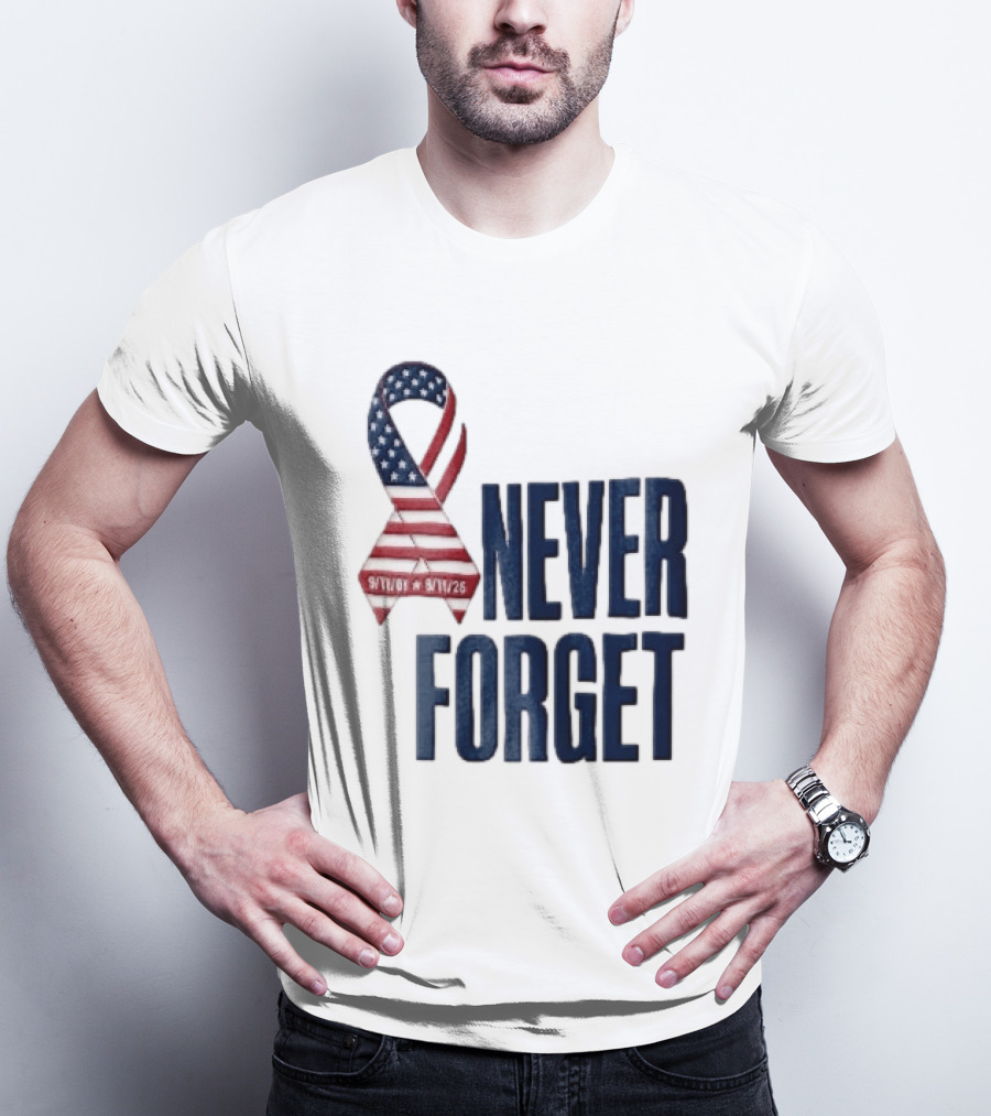 Never Forget 9/11 American Flag Awareness Ribbon T-Shirt