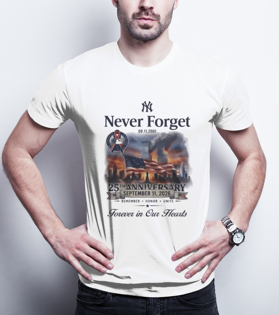 New York Yankees Never Forget 25th Anniversary September 11 2026 FDNY NYPD T-Shirt