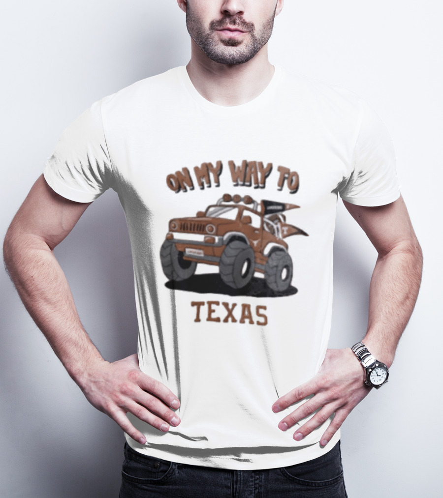 On My Way To Texas Monster Truck Longhorns T-Shirt