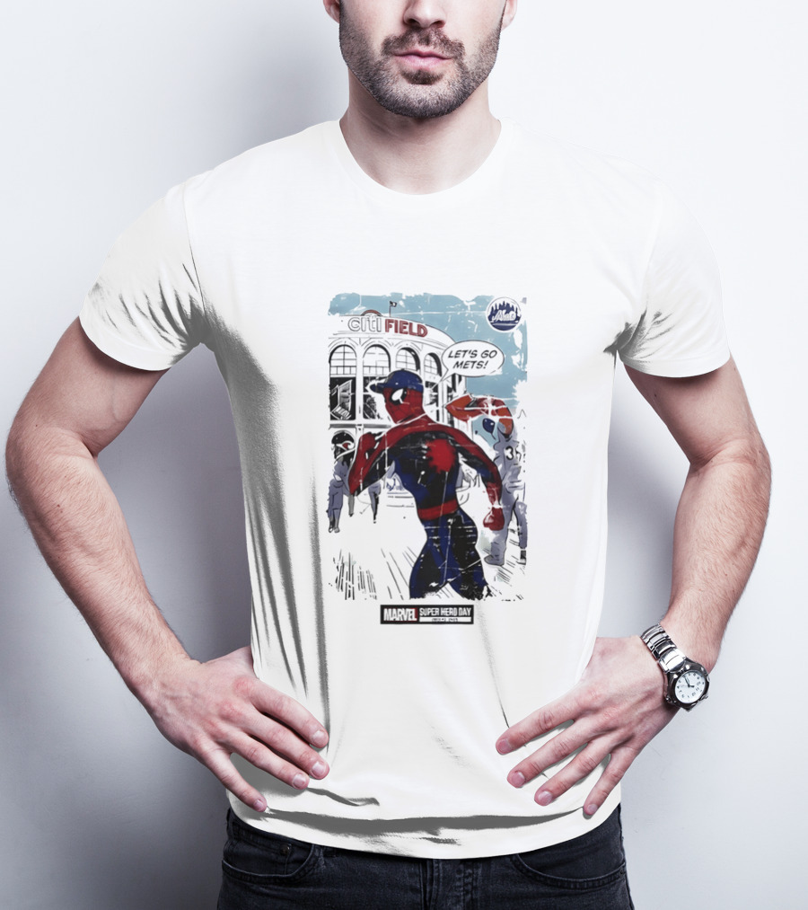 Marvel Spiderman Citi Field Let's Go Mets T-Shirt