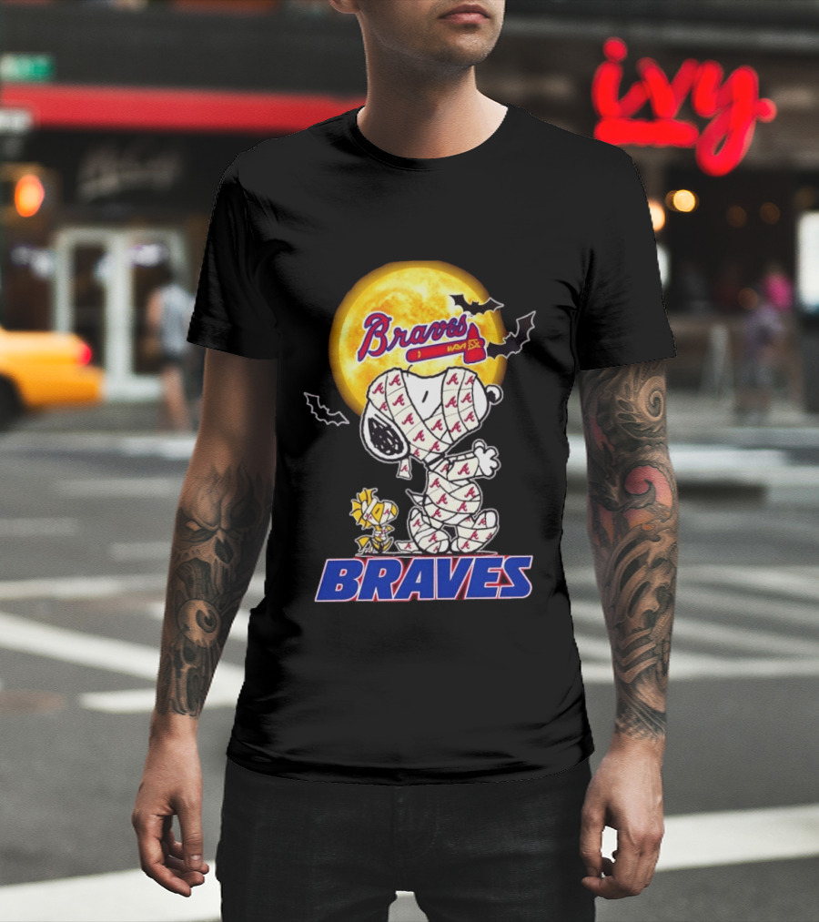 Atlanta Braves Halloween Snoopy Woodstock Mummy Cosplay T-Shirt