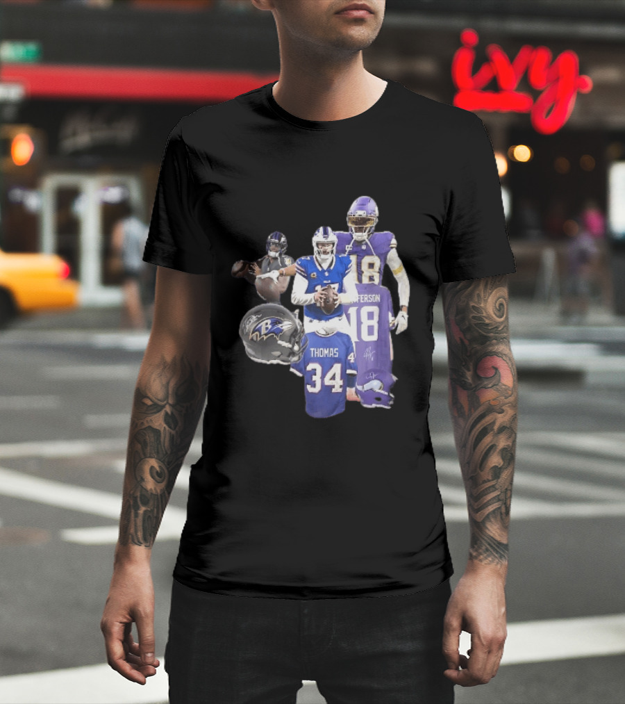 Baltimore Ravens Helmets Buffalo Bills Minnesota Vikings Thomas Jefferson Players Jerseys T-Shirt