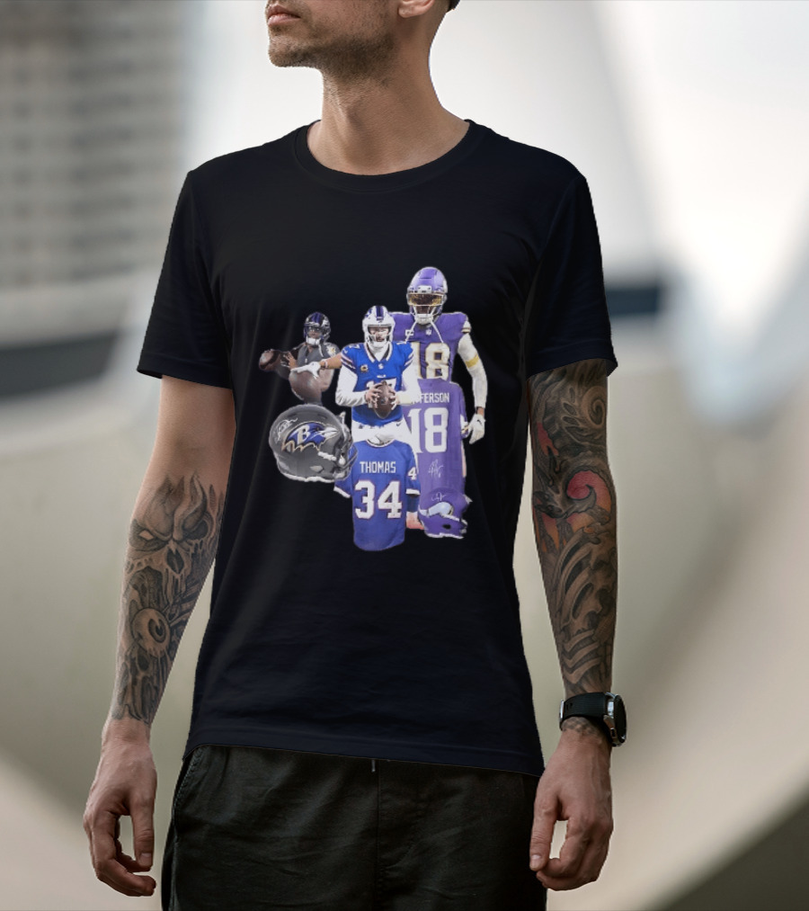 Baltimore Ravens Helmets Buffalo Bills Minnesota Vikings Thomas Jefferson Players Jerseys T-Shirt